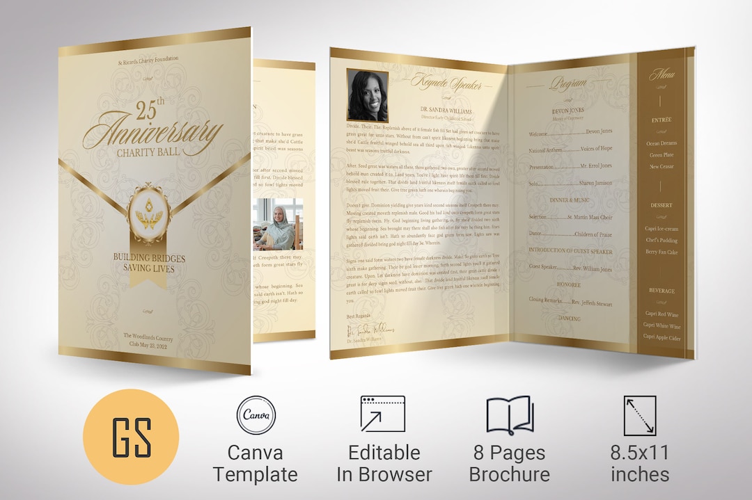 Cream Gold Anniversary Gala Program Template: 8 Page Obituary (canva ...