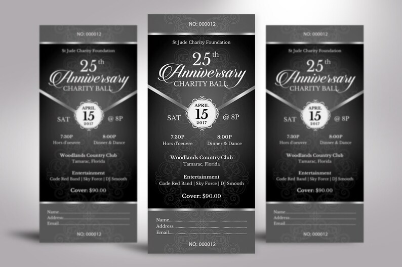 Black Silver Anniversary Banquet Ticket Word Publisher | Etsy