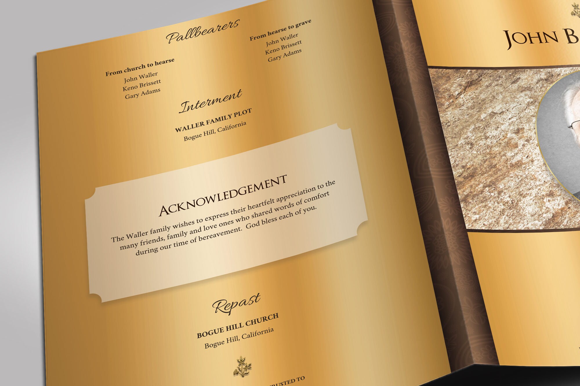 Solid Gold Funeral Program Template: 8 Page Bifold Obituary for Word ...