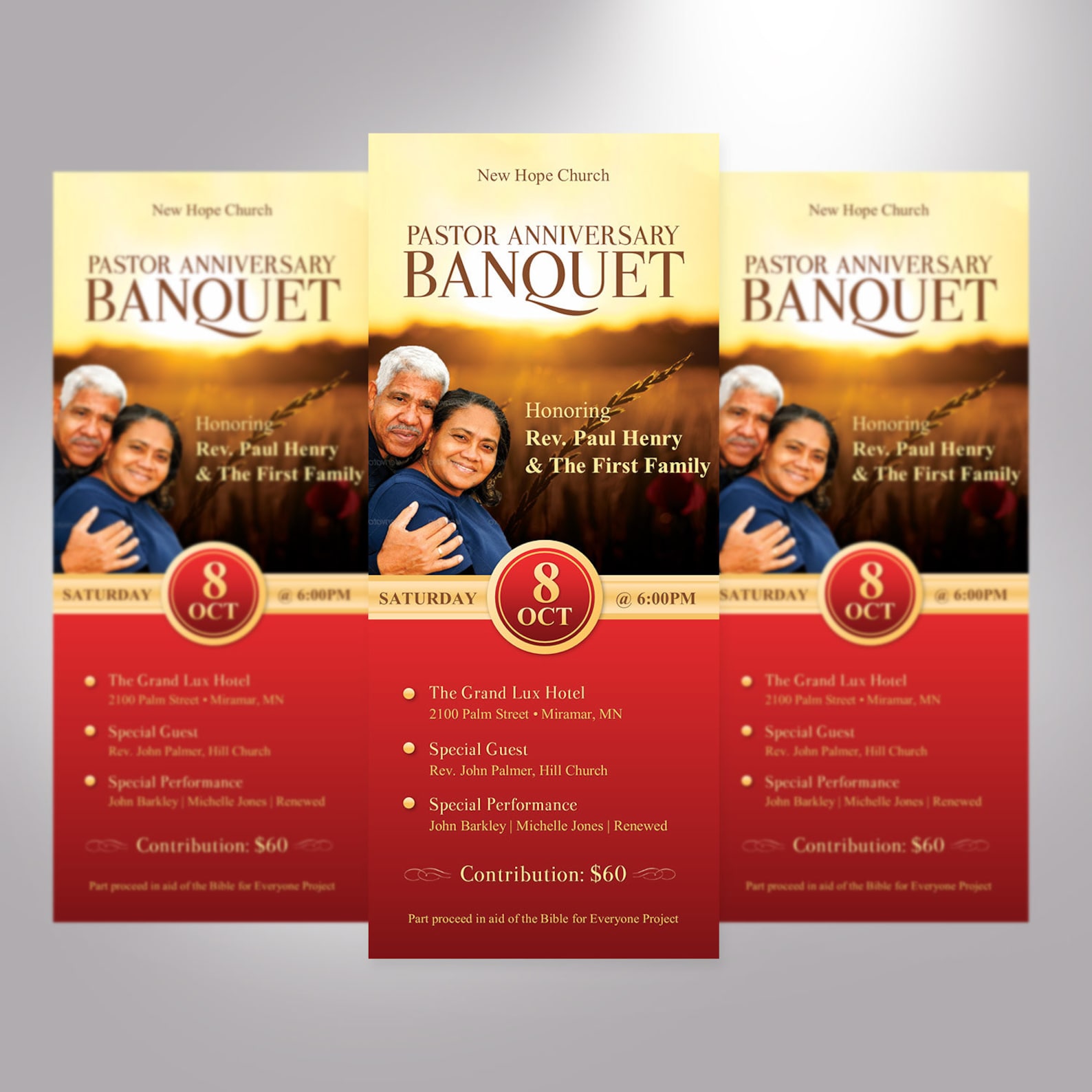 Pastor Anniversary Banquet Ticket Template: Red and Gold (word ...