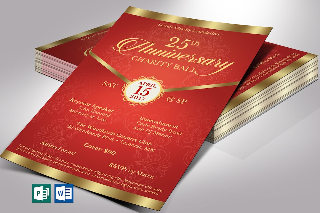 Red Gold Anniversary Gala Flyer Template: Church Banquet Invitation for ...