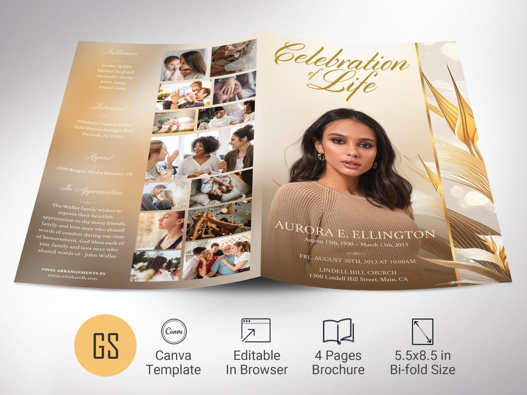 Beige Funeral Program Template: Paradise Celebration of Life (digital ...