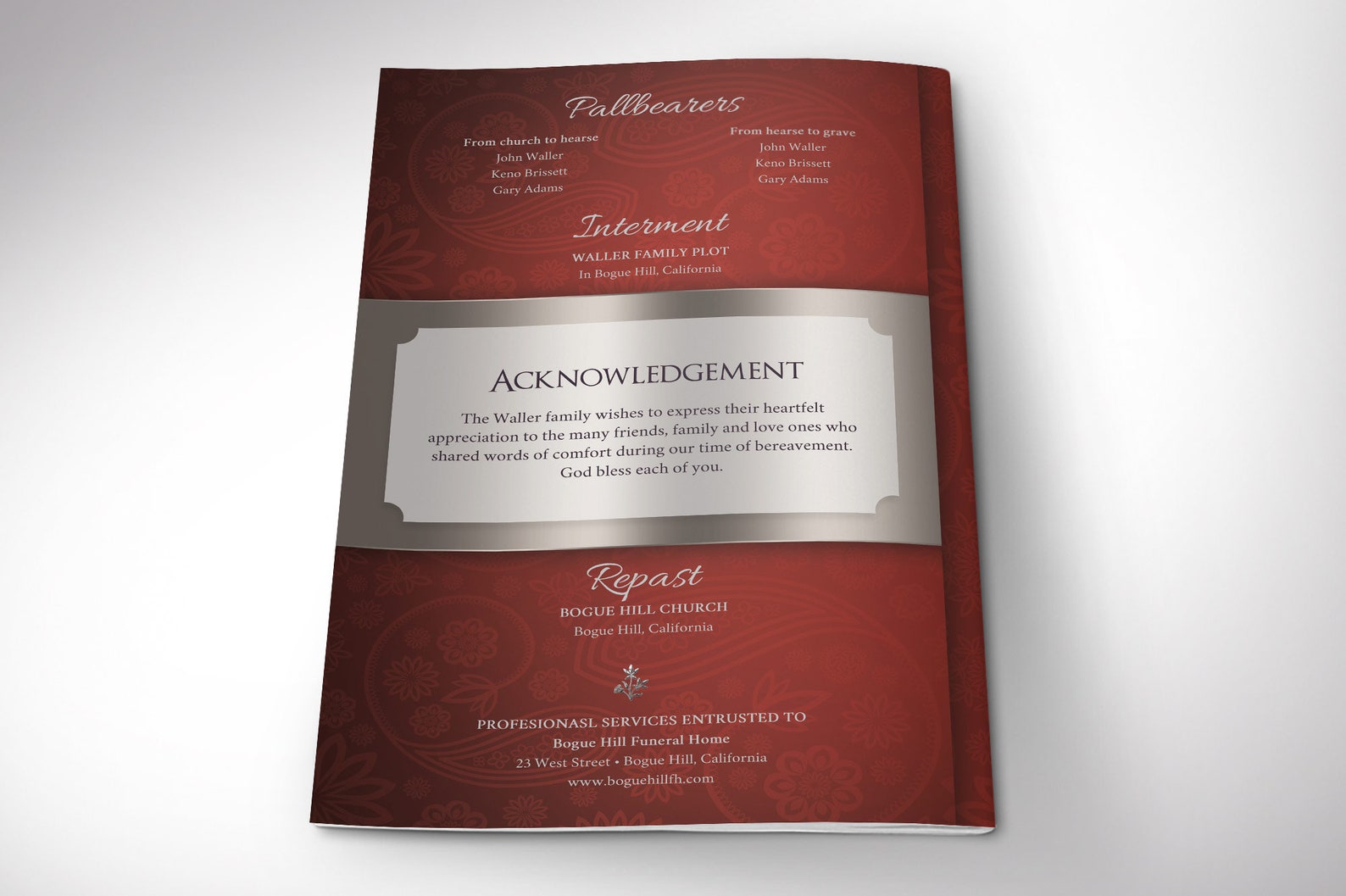 Burgundy Silver Funeral Program Template for Word and - Etsy