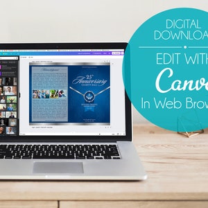 Blue Silver Anniversary Gala Program Canva Template 4 Pages - Etsy