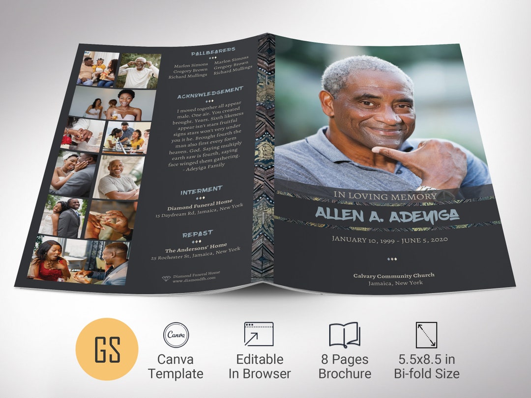 African Funeral Program Template: Blue Beige Celebration of Life (canva ...