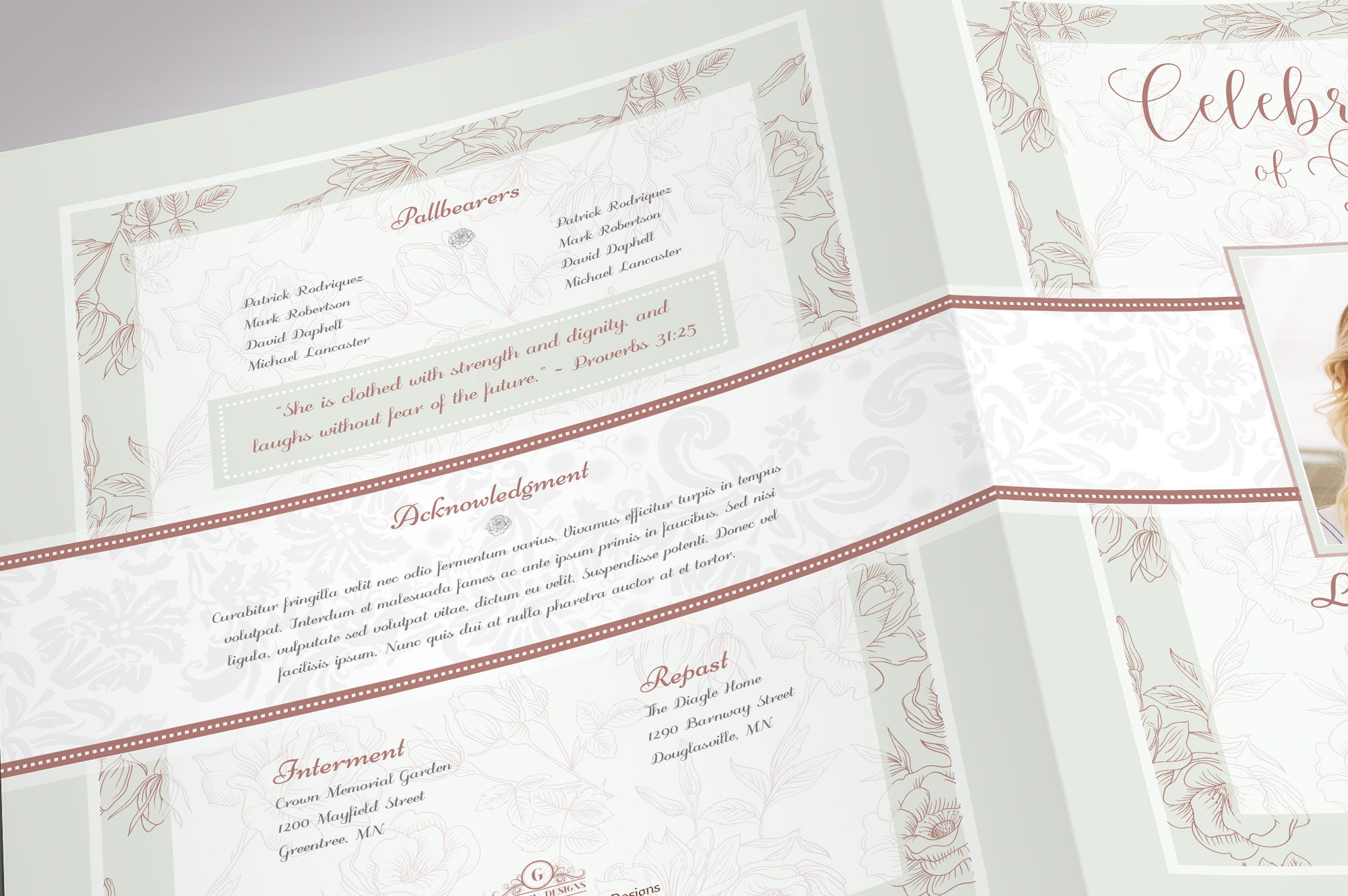 Vintage Funeral Program Template: Pastel Green, 8-page Memorial (canva ...