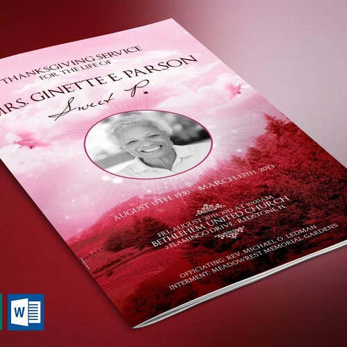 Funeral Program Template Pink Celebration of Life Program | Etsy