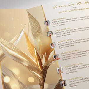 Beige Funeral Program Template for Canva, 8-page, Paradise Beige & Gold ...