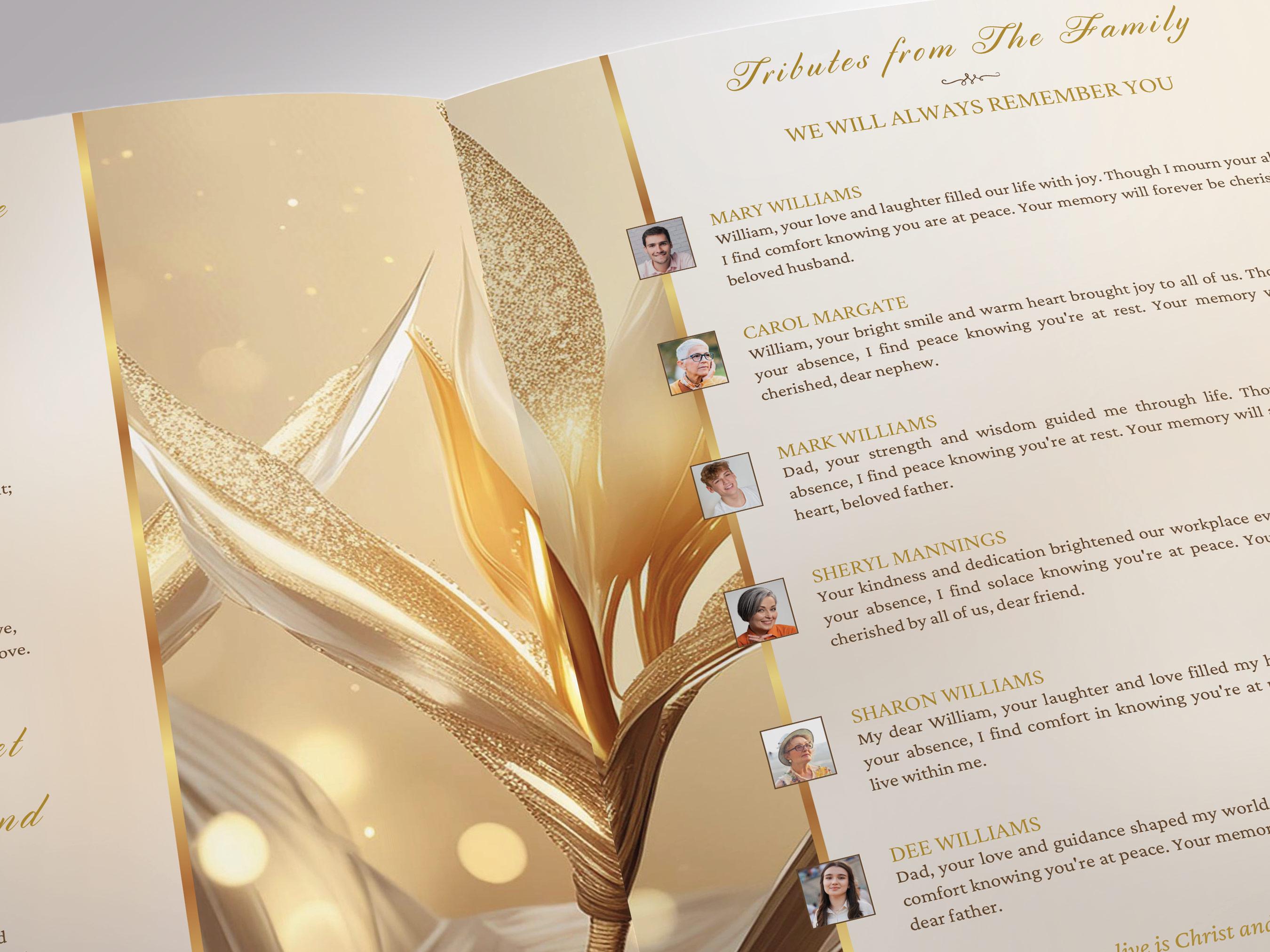 Beige Funeral Program Template for Canva: 8-page Paradise Bifold ...