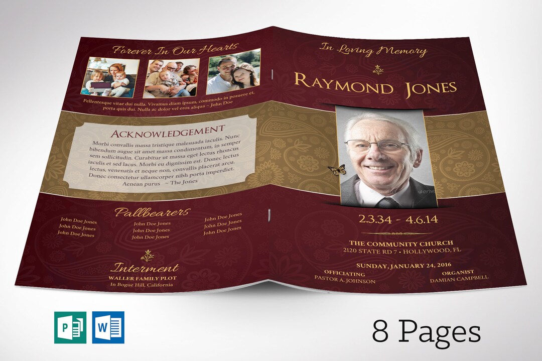 Royal Maroon Funeral Program Template Word Template, Publisher ...