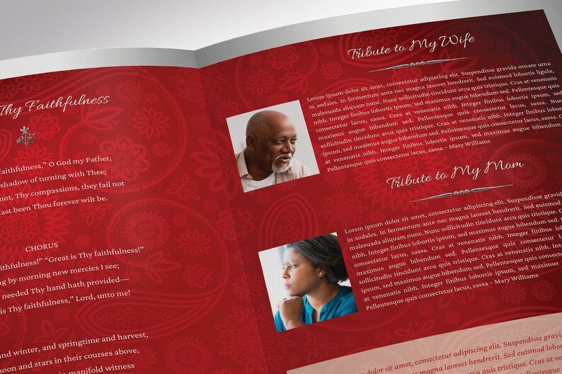 Rose Red Funeral Program Template: 8page Memorial Obituary Booklet ...