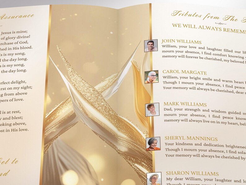 Beige & Gold Funeral Program Template | Canva: Floral 8-page Bifold ...