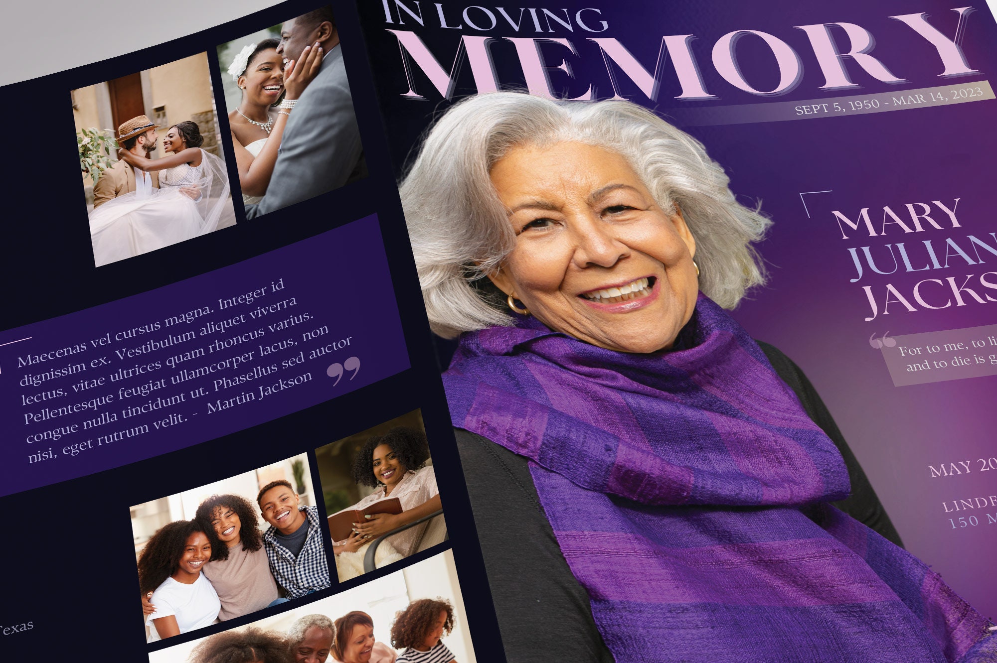 Purple Dawn Funeral Program Template | Canva: 8-page Magazine-style ...
