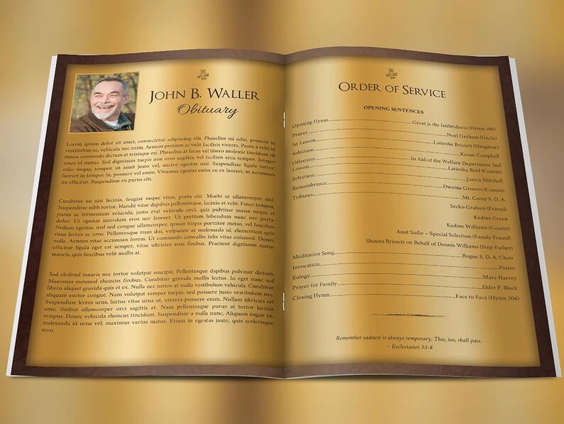 Solid Gold Funeral Program Template: Celebration of Life (digital ...