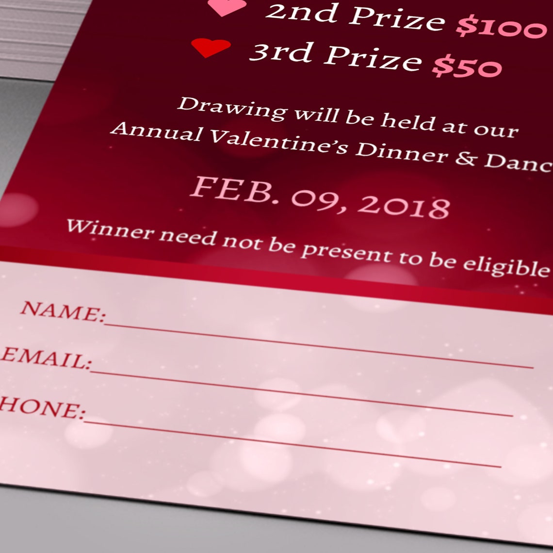 Valentine's Day Raffle Ticket Template for Word and Publisher: Red ...