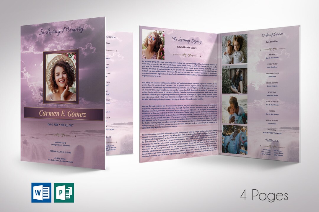 Purple Sunrise Funeral Program Template: Celebration of Life (11x17 In ...
