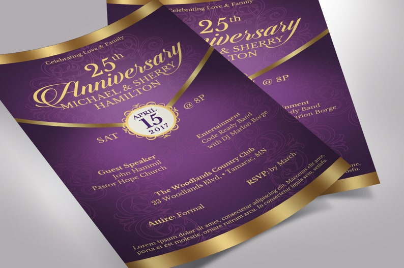 Purple Gold Anniversary Gala Flyer Template: Church Invitation (word ...