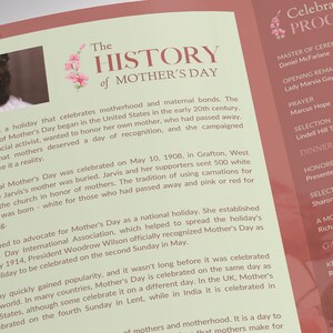Vintage Mothers Day Program Template for Canva, Church Banquets ...