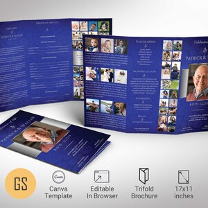 Blue Silver Funeral Program Template: Trifold Celebration of Life ...