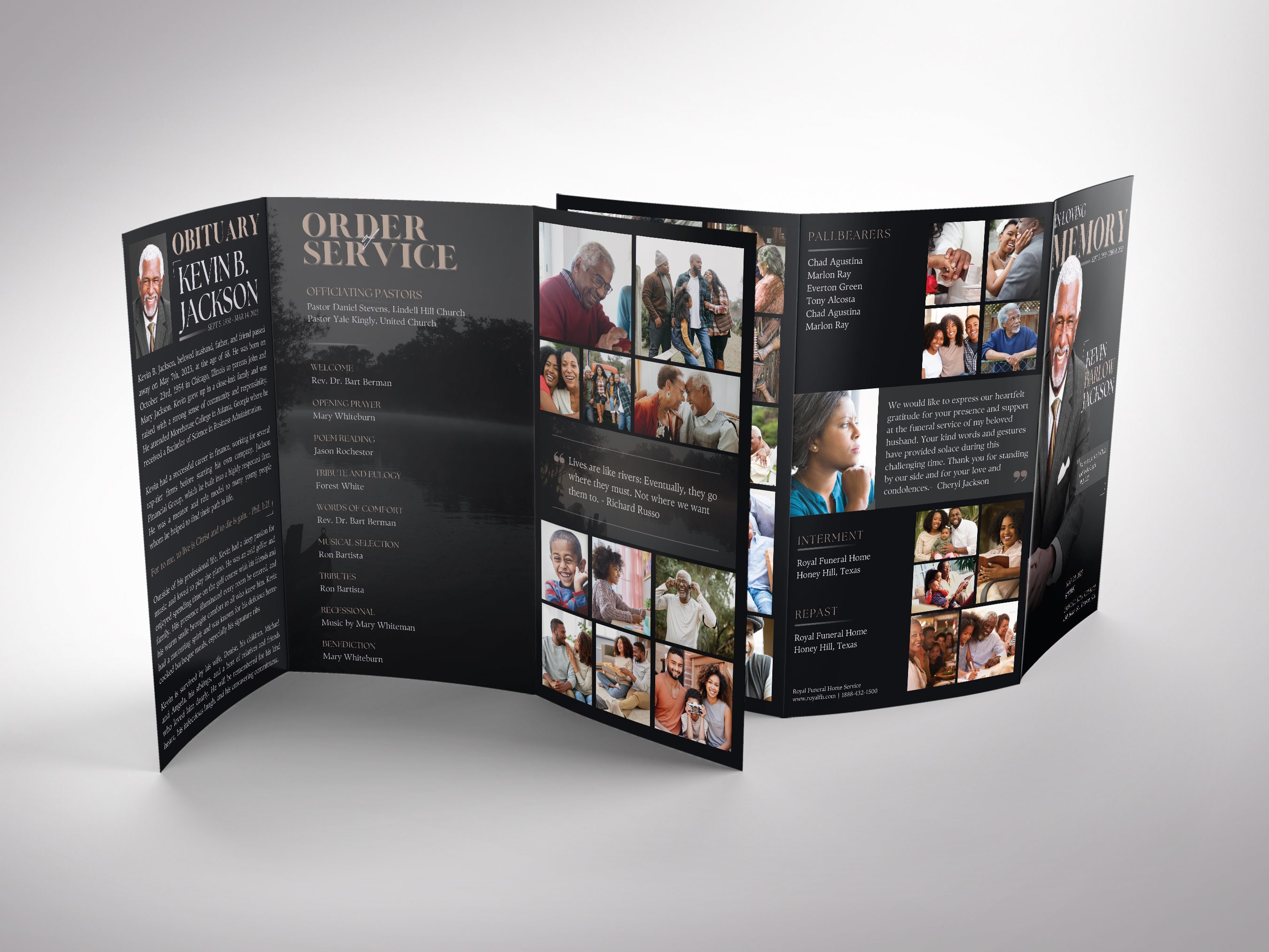 Black Dawn Funeral Program Template Canva Trifold Magazine Style ...