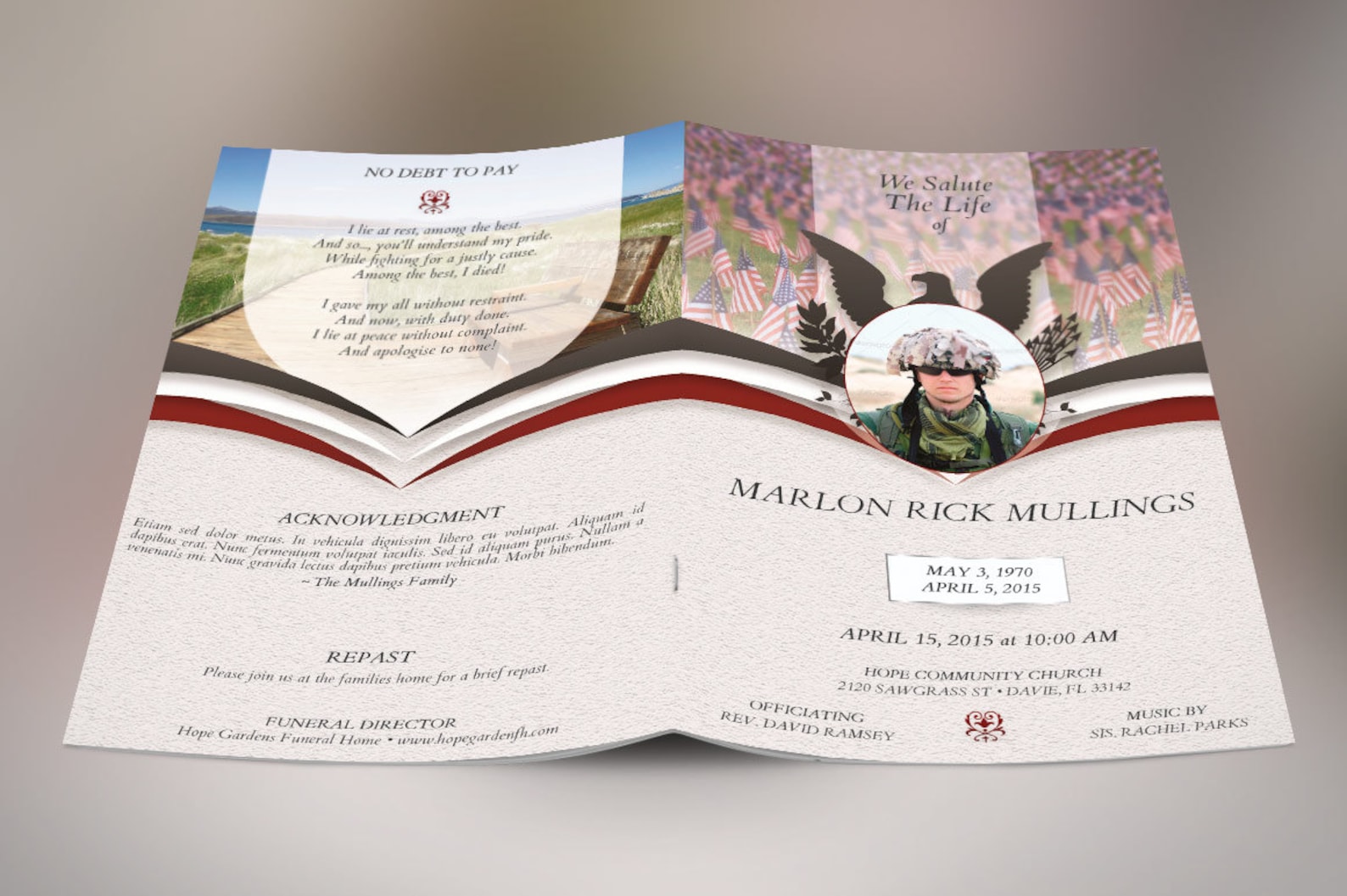 American Marine Funeral Program Template: Celebration of Life Obituary ...