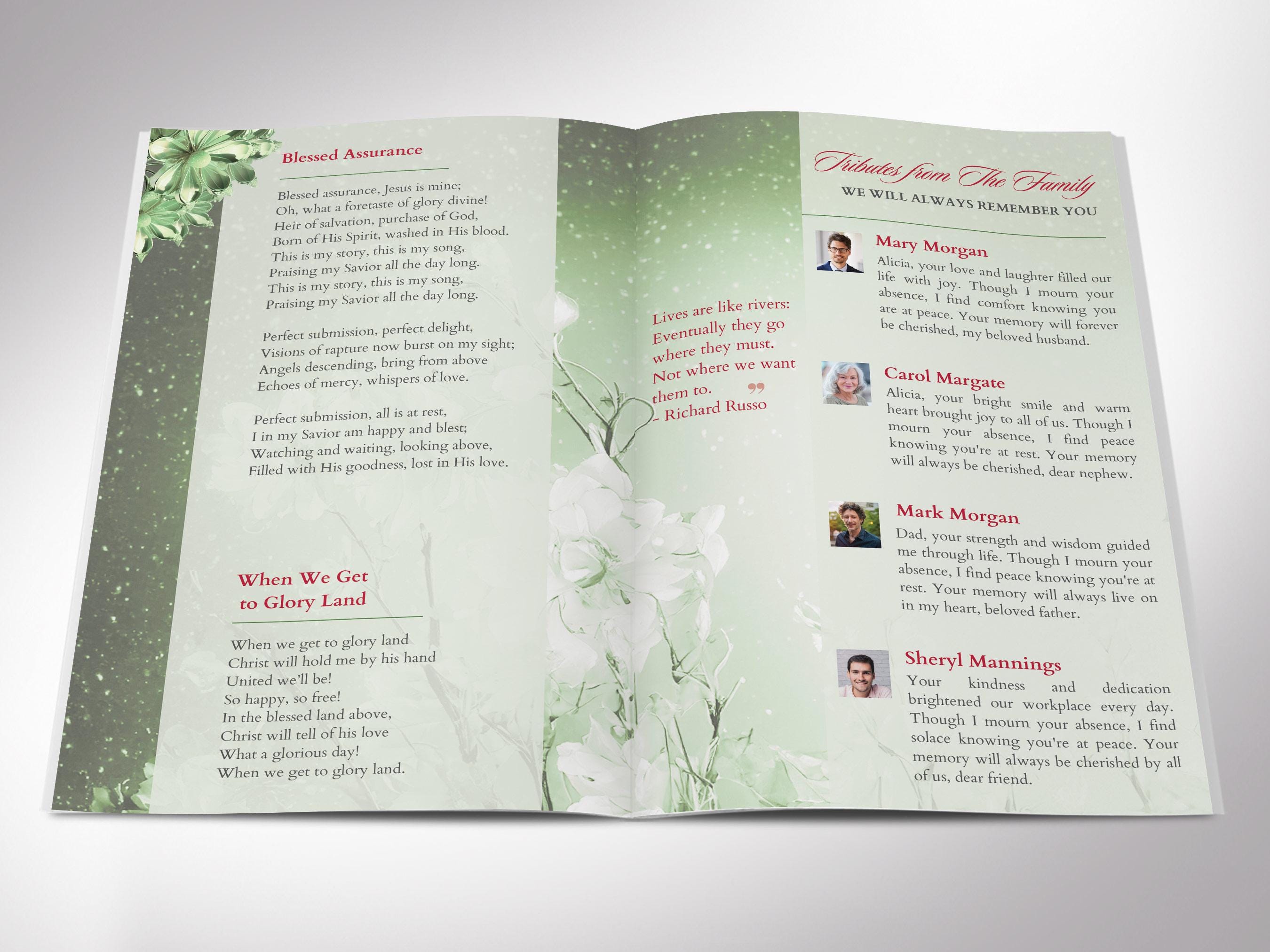 Green Floral Funeral Program Template: Magazine-style Obituary (canva ...