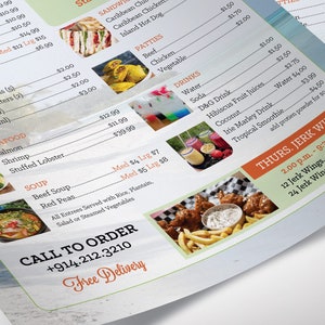 Caribbean Restaurant Menu Template for Canva - Green and Orange ...