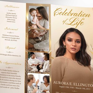 Beige Funeral Program Canva Template, Printable Tabloid Trifold ...