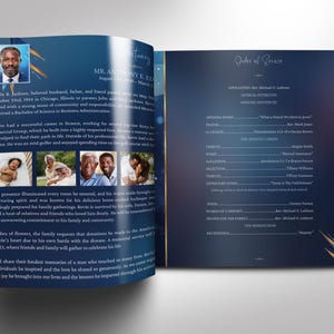 Blue Paradise Funeral Program Template | Canva: Floral 8-page Bifold ...