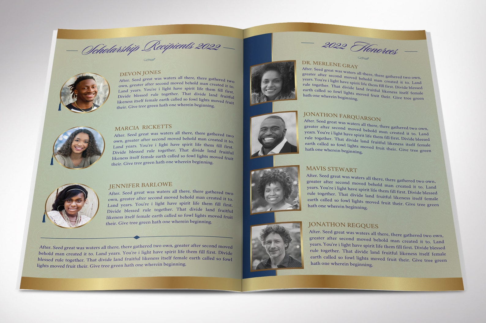Blue Gold Gala Program Template: 4 Page Bifold Church Anniversary ...