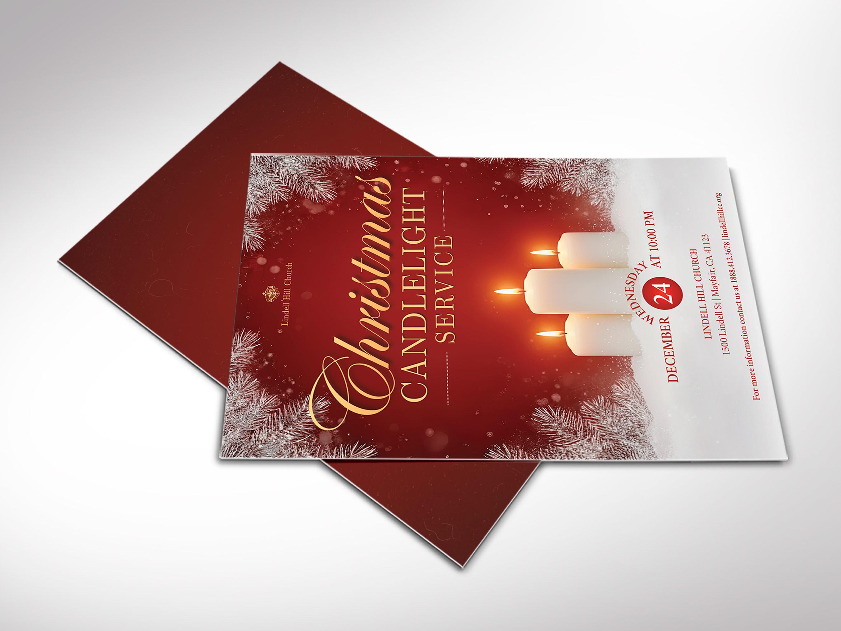 Christmas Candlelight Flyer Template, Church Invitation Canva, 5x7 5 ...