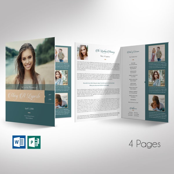 Funeral Program Template Teal - Etsy