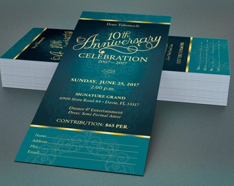 Teal Church Anniversary Word Publisher Ticket Template Size 3x7 Paper ...