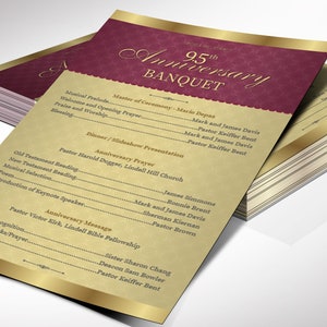 Burgundy Gold Church Anniversary Program Template: Canva Elegant Gala ...