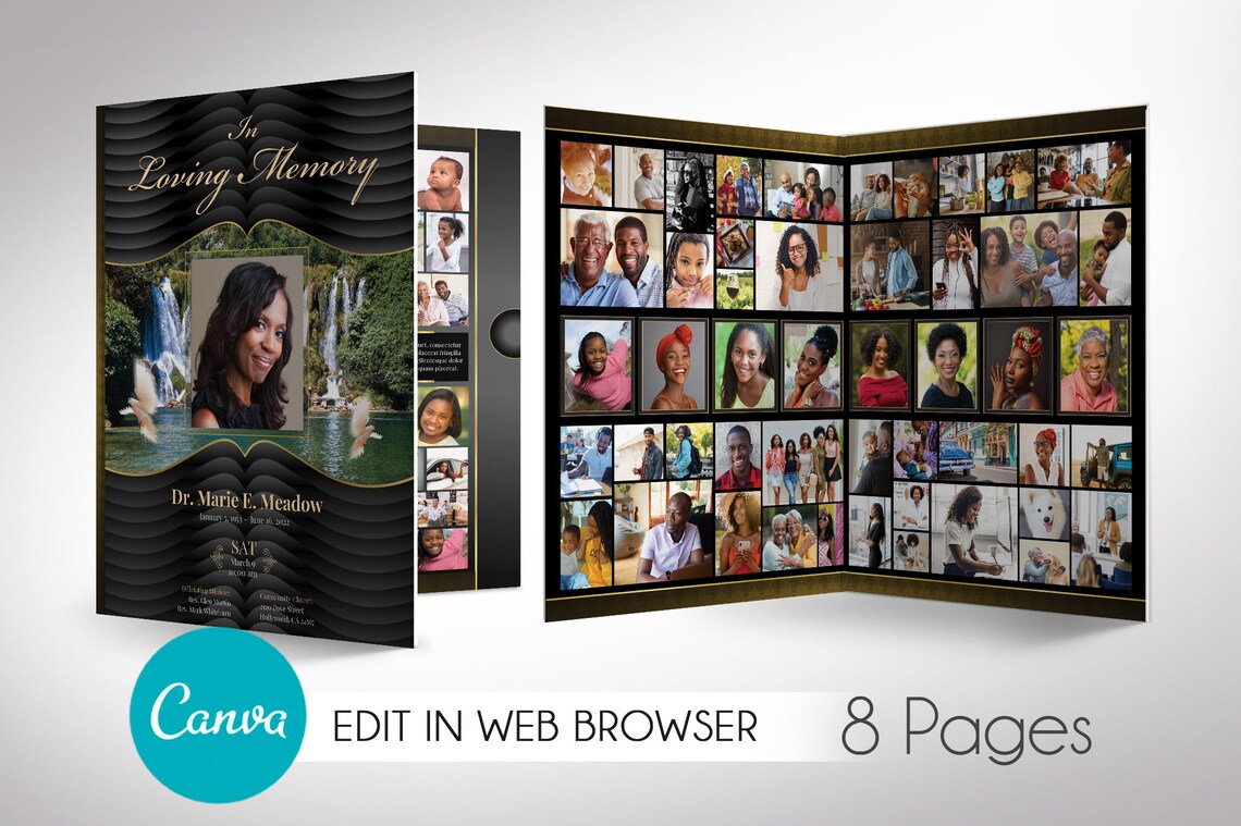 Loving Tabloid Funeral Program Template for Canva V1 Black - Etsy