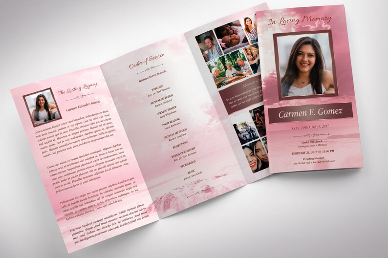 Pink Sunrise Funeral Program Template: Legal Trifold Obituary (word ...