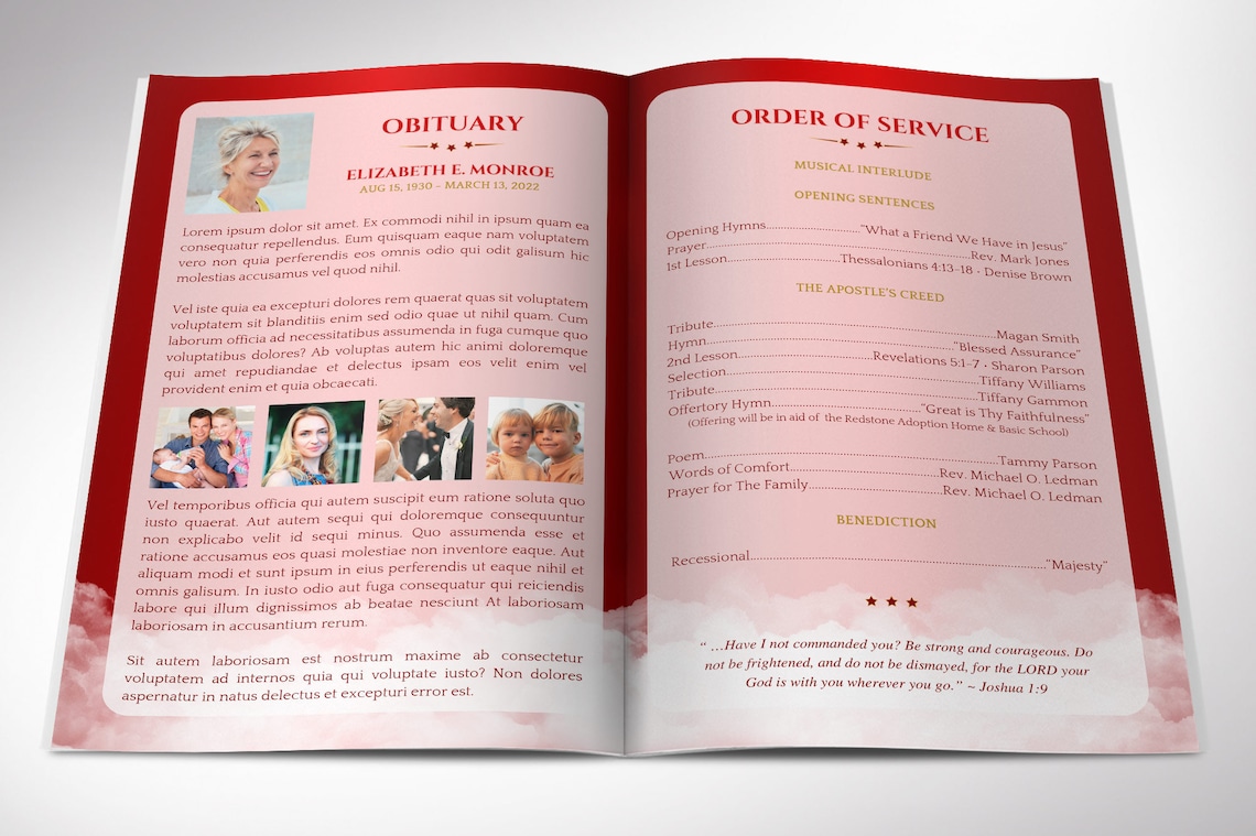 Red Ribbon Funeral Program Template for Canva 4 Pages - Etsy