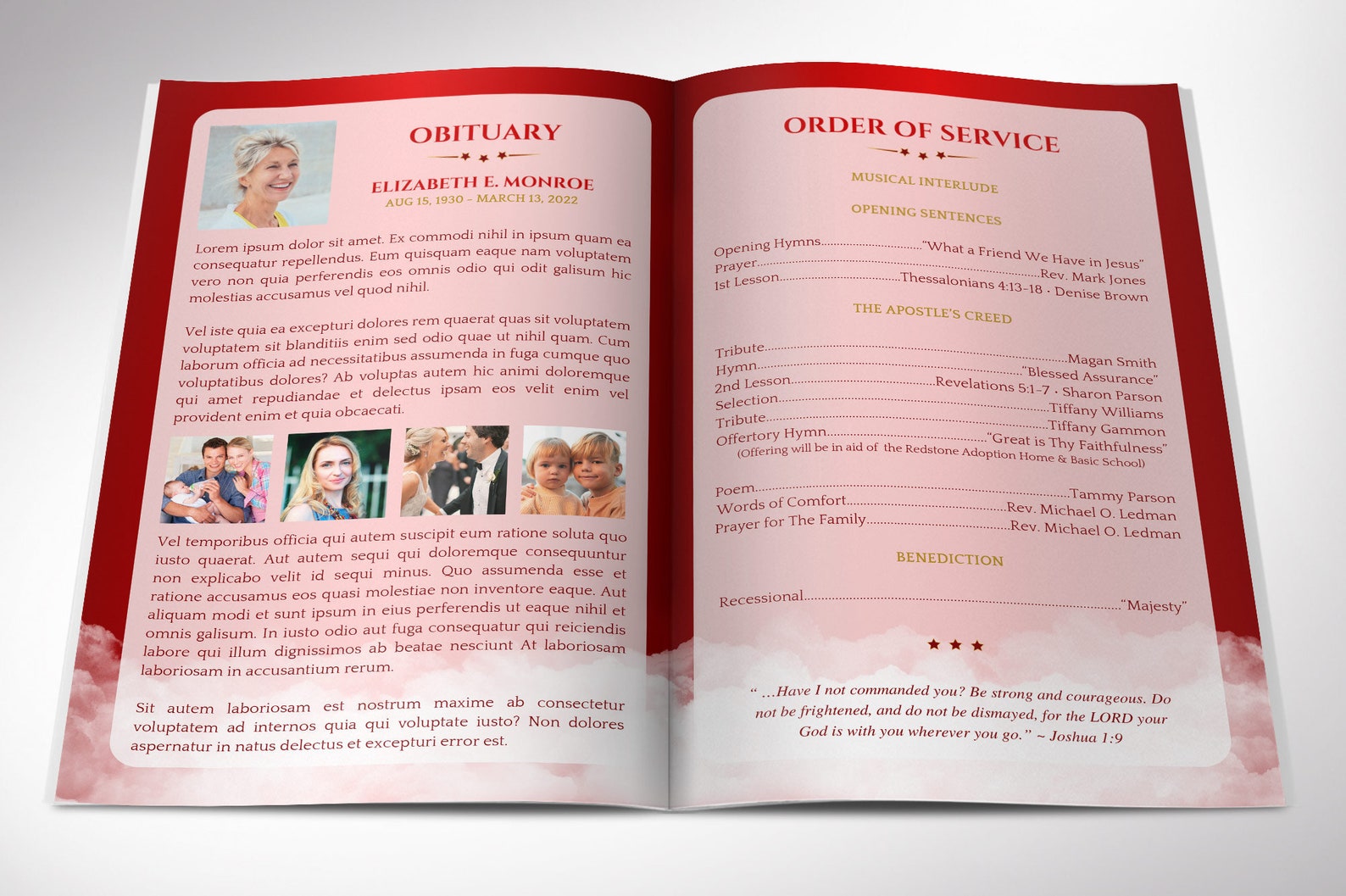 Red Ribbon Funeral Program Template for Canva 4 Pages - Etsy