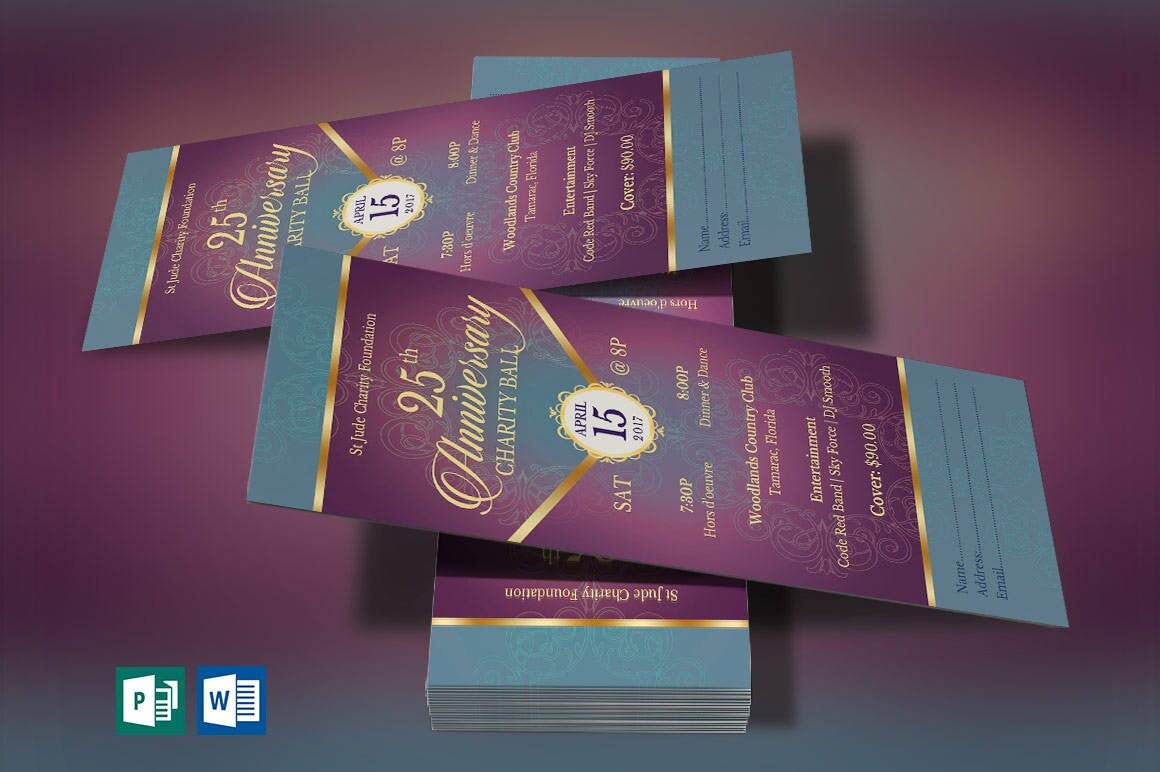 Teal Church Anniversary Word Publisher Ticket Template Size 3x7 Paper ...