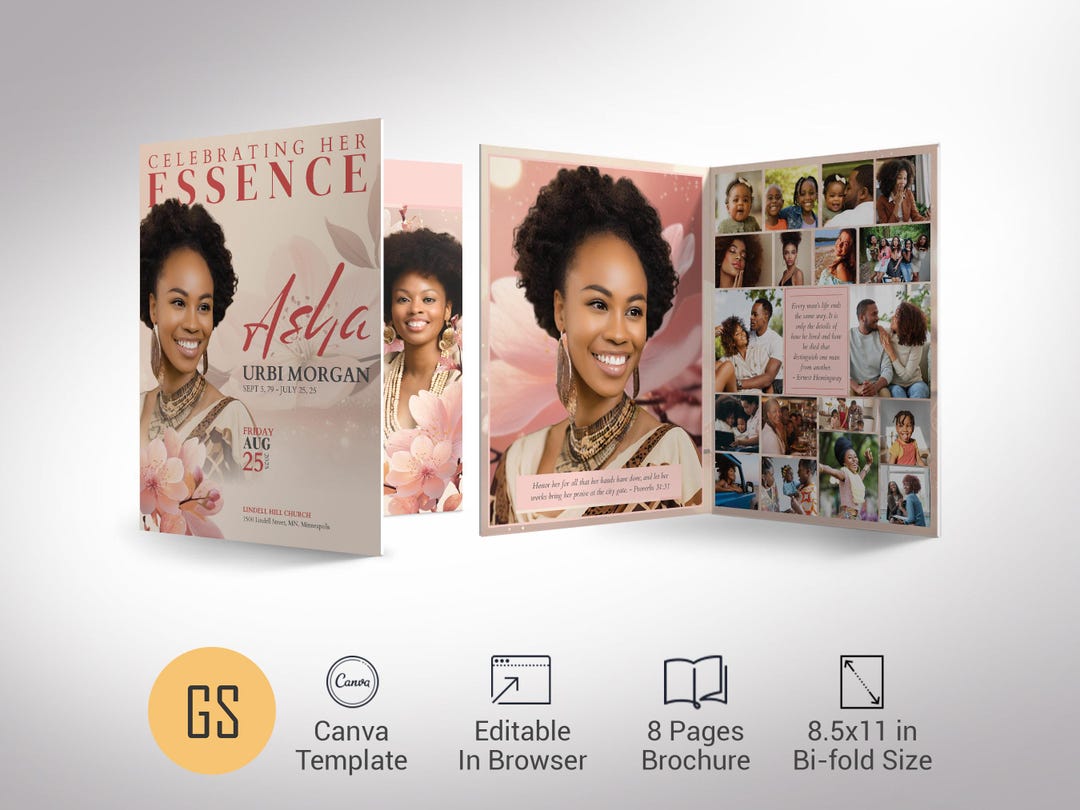 Beige Pink Floral Funeral Program Template: Magazine-style Obituary ...