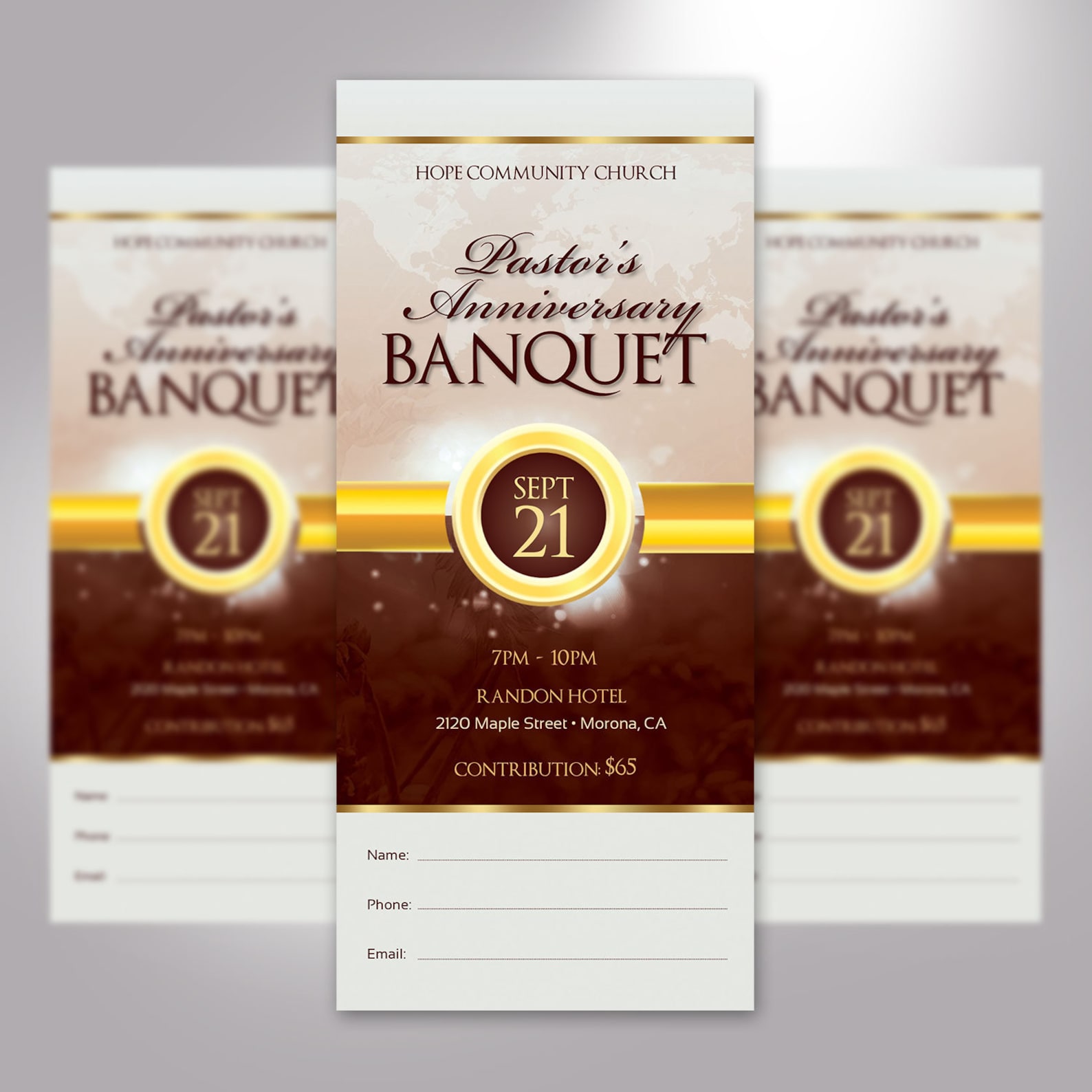 Clergy Banquet Ticket Template: Brown Gold Church Anniversary (word ...