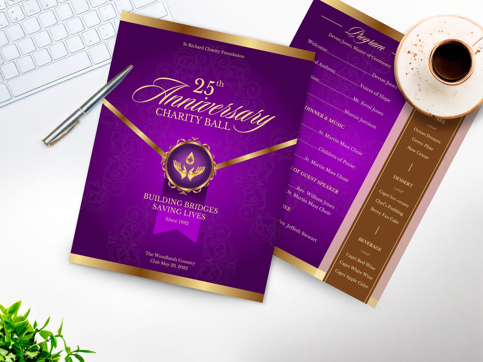 Purple Gold Gala Program Template: One Page Church Anniversary Brochure ...