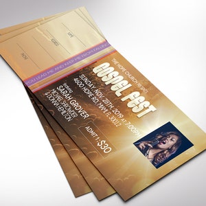 Gospel Concert Ticket Template Set, Word and Publisher, Charity Event ...