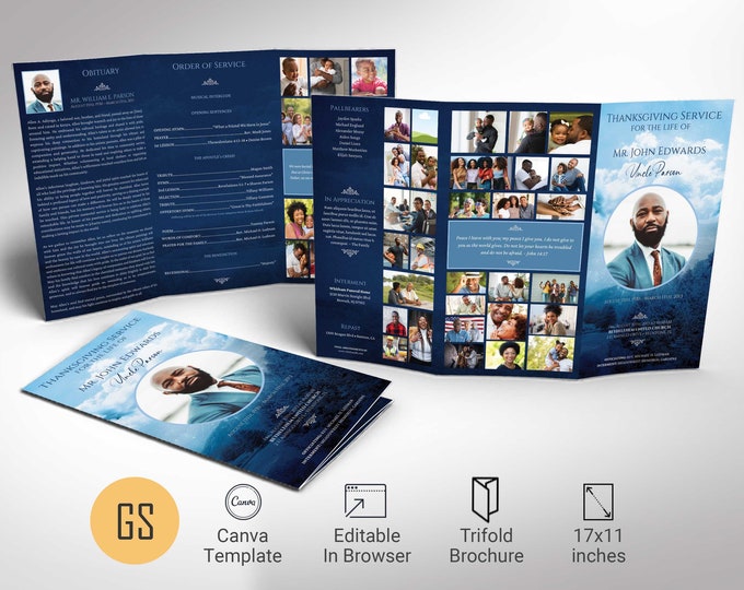 Glorious Wings 11x17 Trifold Funeral Program Template Editable, Tabloid ...