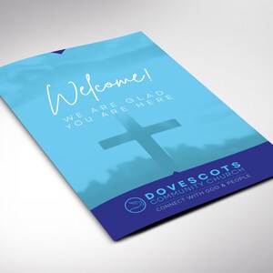 Modern Church Welcome Brochure Template: Cyan Blue, 4-page Bifold ...