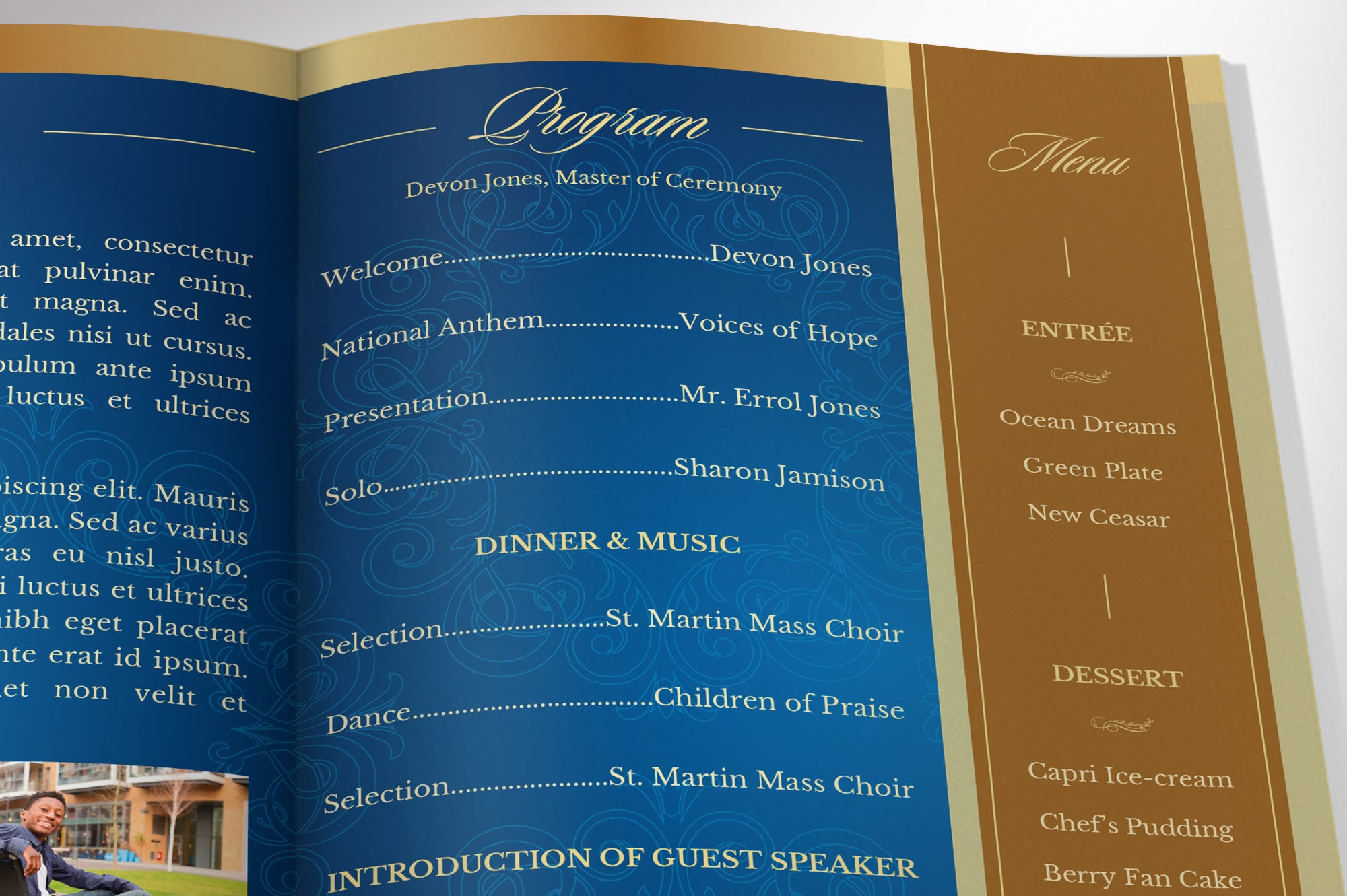 Blue Gold Anniversary Gala Program Template for Canva 4 - Etsy