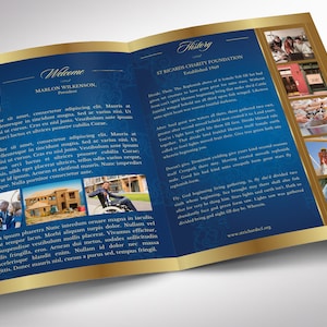 Blue & Gold Anniversary Gala Program Template | Canva: 8-page Bifold ...