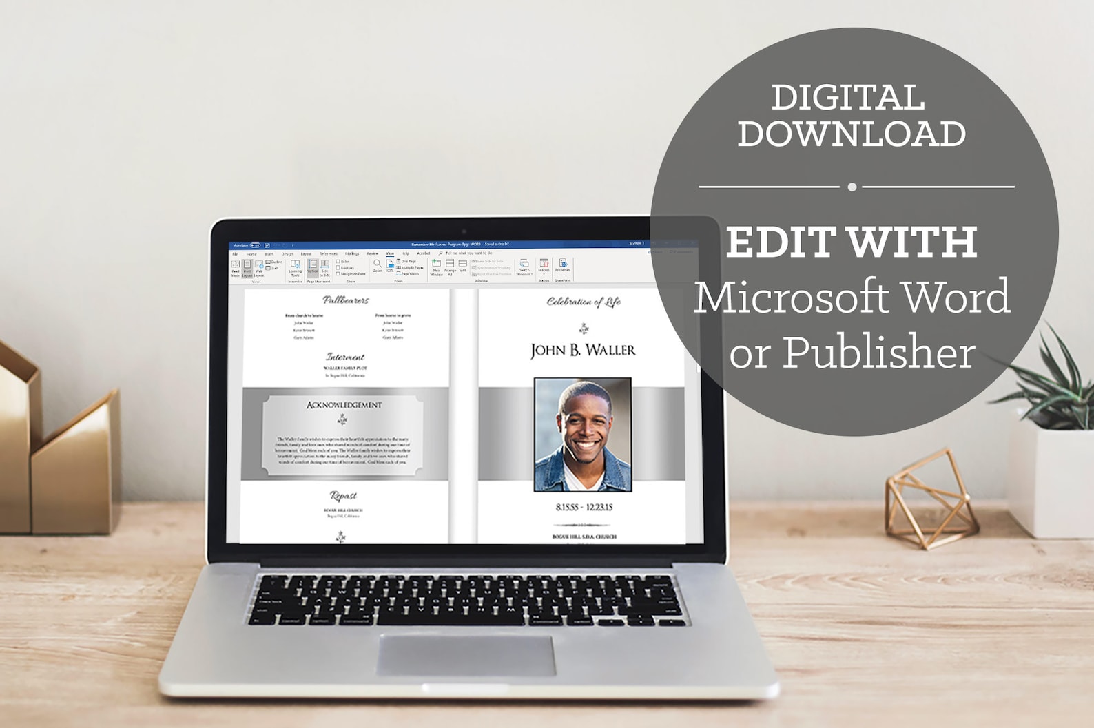 White Silver Funeral Program Tabloid Word Publisher Template - Etsy