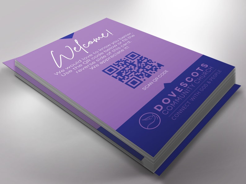 Modern Church Connect Card Template: Purple & Blue, QR Code (canva, 4x6 ...