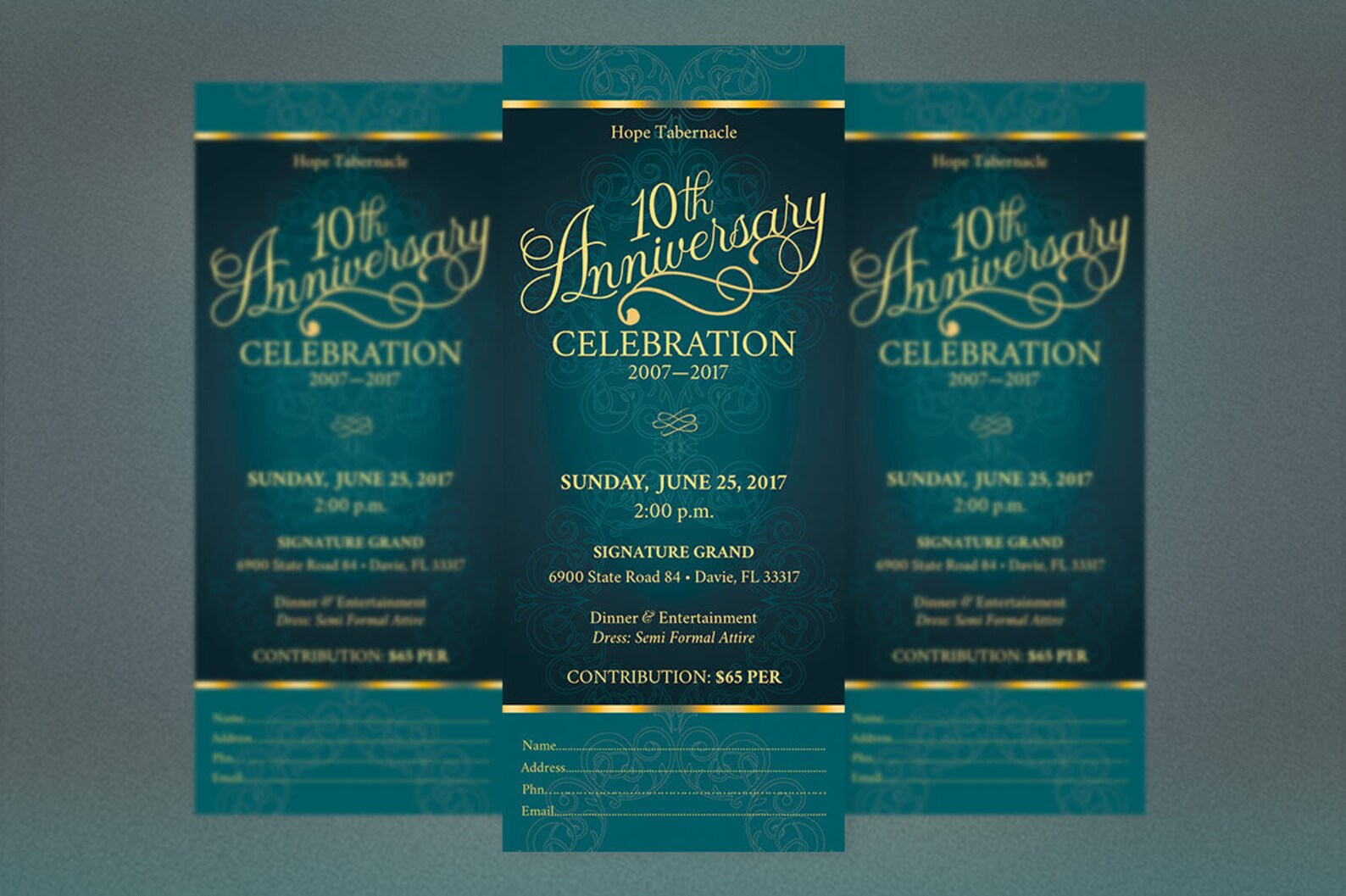 Teal & Gold Church Anniversary Ticket Template for Word and Publisher ...